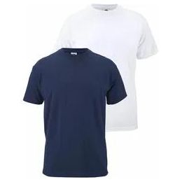 T-Shirt Fruit of the Loom, Herren, Gr. L (52/54), blau (marine, wei&szlig;), Single Jersey, Obermaterial: 100% Baumwolle, unifarben, schmal, Rundhals, normaler Saum, Shirts T-Shirt, aus reiner Baumwolle