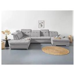 Wohnlandschaft COTTA "Holiday U-Form mit Sitztiefen-, Armteil- und Kopfteilverstellung", grau, B:386cm H:86cm T:265cm, 90% Polyester, 10% Polyamid, Sofas, Wohnlandschaft, wahlweise mit Bettfunktion & Bettkasten