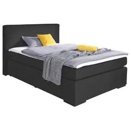 Boxspringbett Alina "Nikki", grau (anthrazit tra 10), B:153cm L:214cm, Feinstruktur TRA (100% Polyester), Komplettbetten, Boxspringbett, inklusive Matratze und Topper, F&uuml;&szlig;e schwarz