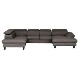 Wohnlandschaft Home Affaire "Pilot U-Form", braun (cacao), B:331cm T:108cm, Sofas, Wohnlandschaft, mit Kopfteilverstellung, wahlweise mit Bettfunktion & Bettkasten