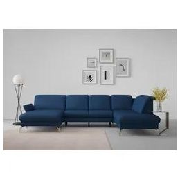 Sit & More Wohnlandschaft SIT & MORE "Fashion U-Form", blau, B:338cm H:84cm T:207cm, Sofas, Wohnlandschaft, wahlweise mit Kopfteilverstellung, Vorziehsitz, motorisch, Nickelf&uuml;&szlig;e