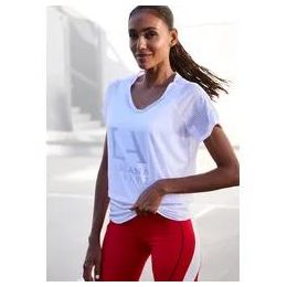 Funktionsshirt Lascana ACTIVE, Damen, Gr. M (40/42), wei&szlig;, Netz, Top: 81% Polyester, 19% Elasthan, bedruckt, unifarben, Basic normal, Rundhals, abgerundeter Saum, Shirts Funktionsshirt, 2 in 1 T-Shirt im Layer-Design