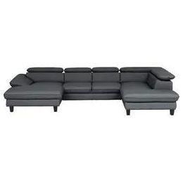 Wohnlandschaft Home Affaire "Pilot U-Form", grau (fango), B:331cm T:108cm, Sofas, Wohnlandschaft, mit Kopfteilverstellung, wahlweise mit Bettfunktion & Bettkasten