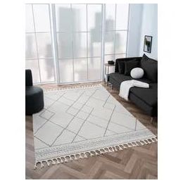 Hochflor-Teppich "Moroccan Design, LAGERR&Auml;UMUNG", grau (wei&szlig;, grau), B:190cm H:24mm L:240cm, Polyester, Polypropylen (PP), MyFlair M&Ouml;BEL & ACCESSOIRES, Teppiche, Fransenteppich, modern, marokkanisches Design, Rauten Muster, weich, mit Fransen