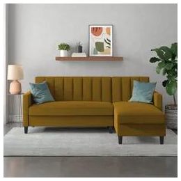 Ecksofa DOREL HOME "Celine, L-Form", gelb (curry), B:213cm H:83cm T:154cm, Webstoff, 100% Polyester, Sofas, Ecksofa, mit Bett-Funktion und Stauraum. Recamiere beidseitig montierbar