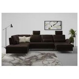 Wohnlandschaft Home Affaire "Palm Beach U-Form", braun (dunkelbraun), B:347cm H:89cm T:224cm, 100%Polyester, Sofas, Wohnlandschaft, Federkern, mit Sitztiefenverstellung, wahlweise mit Bettfunktion