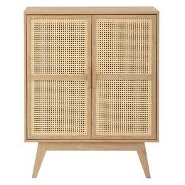 Kommode OTTO HOME "Bridget Highboard", braun (eichefarben), B:87cm H:110cm T:39cm, Geflecht Rattan, MDF, Massivholz, Spanplatte, Sideboards, Sideboard, Kommode, feste und verstellbare Einlegeb&ouml;den, Breite 87cm, H&ouml;he 110cm