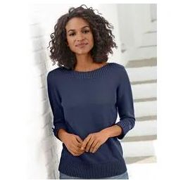 3/4 Arm-Pullover Casual Looks "Pullover", Damen, Gr. 50, blau (marine), 50% Baumwolle, 50% Polyacryl, meliert, unifarben, figurumspielend, Pullover