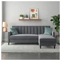 Ecksofa DOREL HOME "Celine, L-Form", grau (anthrazit), B:213cm H:83cm T:154cm, Veloursstoff 100% Polyester, Sofas, Ecksofa, mit Bett-Funktion und Stauraum. Recamiere beidseitig montierbar