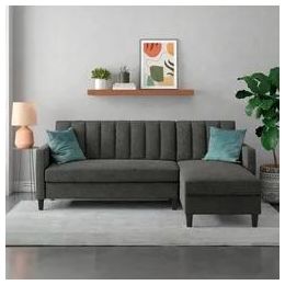 Ecksofa DOREL HOME "Celine, L-Form", grau (anthrazit), B:213cm H:83cm T:154cm, Webstoff, 100% Polyester, Sofas, Ecksofa, mit Bett-Funktion und Stauraum. Recamiere beidseitig montierbar