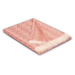 Plaid Biederlack "Cameo", rot (coral), B:130cm L:180cm, Baumwolle, Leinen, Wohndecken, mit grafischem Design