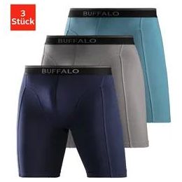 Langer Boxer Buffalo "Boxershorts f&uuml;r Herren", Herren, Gr. XXL, 3 Stk., blau (aquablau, grau, navy), Jersey, Obermaterial: 92% Baumwolle, 8% Elasthan (LYCRA), unifarben, Unterhosen, in langer Form ideal auch f&uuml;r Sport und Trekking