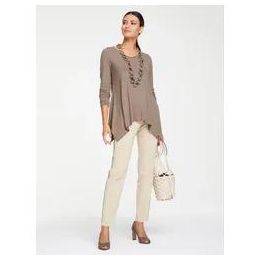 Longshirt Heine "Longshirt", Damen, Gr. 44, grau (taupe), 95% Viskose, 5% Elasthan, unifarben, V-Ausschnitt, Shirts Longshirt