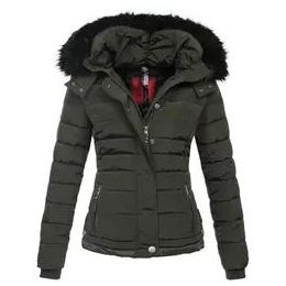 Steppjacke Navahoo "Chloe", Damen, Gr. XXL (44), grau (anthrazit), Obermaterial: 100% Polyester; Innenseite: 100% Polyester; Futter: 100% Polyester; Fellimitat: 90% Polyacryl, 10% Polyester, Jacken Steppjacke, hochwertige Winterjacke mit abnehmbarer Kapuze