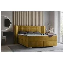Boxspringbett Home Affaire "Piazza", gelb (mustard), B:181cm L:210cm, Strukturstoff-Bezug (100% Polyester);Samtvelours (100% Polyester), Komplettbetten, Boxspringbett, mit Steppung und Kopfteil mit seitlichen Fl&uuml;geln