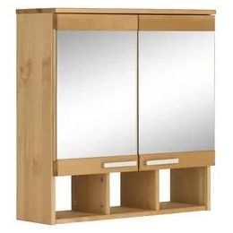 Spiegelschrank Home Affaire "JOSIE", beige (gelaugt natur), B:60cm H:62cm T:20cm, Massivholz, Schr&auml;nke, Spiegelschrank, Breite 60 cm, aus Massivholz, verstellbarer Einlegeboden, Metallgriffe
