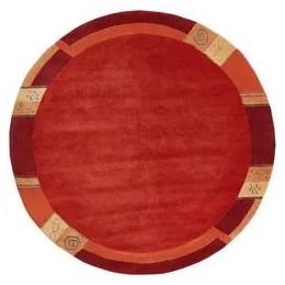 Wollteppich LUXOR living "India" Gr. 9, rot, H:20mm &Oslash;:150cm, Wolle, Teppiche, reine Wolle, handgekn&uuml;pft, mit Bord&uuml;re
