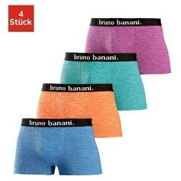 Hipster Bruno Banani, Damen, Gr. S, 4 Stk., bunt (blau, orange, t&uuml;rkis, lila), Jersey, Obermaterial: 95% Baumwolle, 5% Elasthan, gemustert, k&ouml;rpernah, Unterhosen, knapp sitzende Boxershorts in uni oder gemustert aus Baumwollmischung