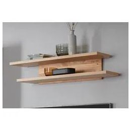 Wandboard VOGL M&Ouml;BELFABRIK, braun (eichefarben chalet, wildeiche massiv), B:111cm H:25cm T:24cm, Massivholz, Melamin, Regale, Wandboard, mit 2 Ablagen