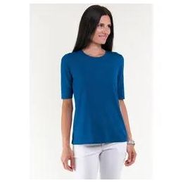 T-Shirt Seidel Moden, Damen, Gr. 48, blau (petrol), Jersey, Obermaterial: 95% Viskose, 5% Elasthan, unifarben, Basic, figurumspielend h&uuml;ftlang, Rundhals, abgesteppte Kante, Shirts T-Shirt, mit Rundhalsausschnitt, MADE IN GERMANY