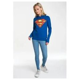 Kapuzensweatshirt logoshirt "DC - Superman Logo", Damen, Gr. M, blau, 80% Baumwolle, 20% Polyester, unifarben, normal, ohne Ausschnitt, Sweatshirts, mit Superhelden-Print