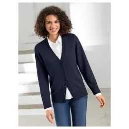 Strickjacke Casual Looks, Damen, Gr. 52, blau (marine), 50% Baumwolle, 50% Polyacryl, unifarben, figurumspielend, Strickjacken Strickjacke