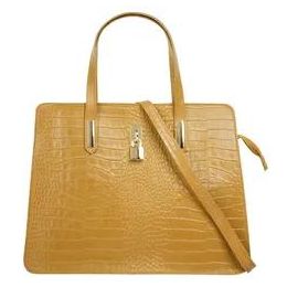 Henkeltasche CLUTY, Damen, Gr. B/H/T: 36cm x 28cm x 8cm onesize, gelb, Leder, Reptilienpr&auml;gung, Taschen, echt Leder, Made in Italy