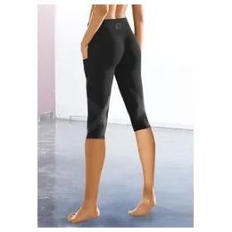 Caprileggings Lascana ACTIVE, Damen, Gr. 48/50, N-Gr, schwarz, Single Jersey, Obermaterial: 95% Baumwolle, 5% Elasthan, bedruckt, unifarben, figurbetont kniebedeckend, Hosen, mit optischen Reflektortprint und Handytasche, Topseller