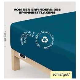 Spannbettlaken Schlafgut "EASY Jersey Elasthan Boxspring", blau (petrol deep), 1 Stk., Jersey, 90-100x200-220 40cm, Jersey, Obermaterial: 95% Baumwolle, 5% Elasthan, Bettlaken, Spannbettlaken, MADE IN GREEN by OEKO-TEX