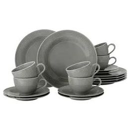Kaffeeservice Seltmann Weiden "Geschirr-Set, Service Beat", grau (perlgrau), 18 Stk., Porzellan, Geschirr-Sets, Kaffeeservice, Teller, Tassen, Untertassen, Rillendekor, 18 Teile, f&uuml;r 6 Personen