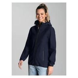 Softshelljacke TRIGEMA "TRIGEMA Taillierte Softshell&ndash;Kapuzenjacke", Damen, Gr. L, blau (navy), Stoff, 88% Polyamid, 12% Elastan, lang, Jacken Softshelljacke