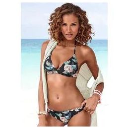 Triangel-Bikini-Top Venice Beach "Lori", Damen, Gr. 34, Cup C/D, schwarz (schwarz, bedruckt), Recycling-Polyamid, bedruckt, floral, Bikini-Oberteile, im tropischen Design, herausnehmbare Softcups, verstellbare Tr&auml;ger