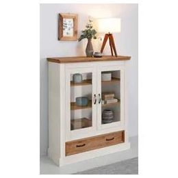 Vitrine OTTO HOME "Selma Highboard", wei&szlig; (wei&szlig;, gebeizt), B:100cm H:120cm T:38cm, Glas, MDF, Massivholz, Schr&auml;nke, Vitrine, aus massivem Kiefernholz, mit Griffen aus antikisiertem Metall