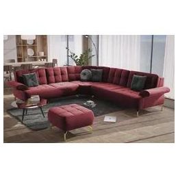 Sit & More Ecksofa SIT & MORE "Orient 1 L-Form", rot, B:299cm H:88cm T:279cm, 100% Polyester, Sofas, Ecksofa, inkl. 4 Zierkissen mit Strass-Stein, goldfarbene Metallf&uuml;&szlig;e