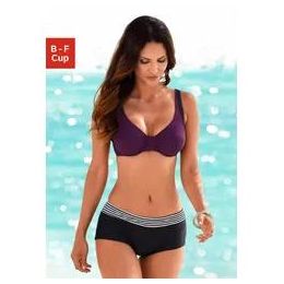 B&uuml;gel-Bikini s.Oliver, Damen, Gr. 42, Cup E, bunt (schwarz, bordeaux), Polyamid, gestreift, unifarben, Bikini-Sets B&uuml;gel-Bikini, im Farbmix