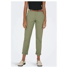 Chinohose Only "ONLBIANA &ndash; Chinohose mit G&uuml;rtel und Umschlagsaum", Damen, Gr. 36 (S), N-Gr, gr&uuml;n (aloe), Web, Obermaterial: 98% Baumwolle, 2% Elasthan, unifarben, slim fit kn&ouml;chellang, Hosen Chinohose, slim fit, modisch, Web, Baumwollmischung