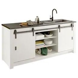 Sp&uuml;lenschrank Home Affaire "Sherwood", wei&szlig; (pinie wei&szlig; dekor), B:201cm H:93cm T:64cm, Holzwerkstoff, Schr&auml;nke, Sp&uuml;lenschrank, Breite 201 cm, mit Scheunentorbeschlag aus Metall