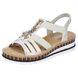 Sandale Rieker, Damen, Gr. 42, gold (goldfarben), Lederimitat, Schuhe Sandale, Sommerschuh, Sandalette, Keilabsatz, im Metallic-Look