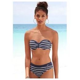 B&uuml;gel-Bandeau-Bikini Lascana, Damen, Gr. 42, Cup B, blau (marine, wei&szlig;), Polyamid, gestreift, kontrastfarbene Details, Bikini-Sets, mit Tr&auml;gervarianten