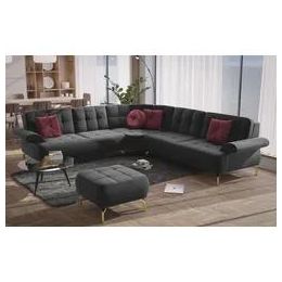 Sit & More Ecksofa SIT & MORE "Orient 1 L-Form", schwarz, B:299cm H:88cm T:279cm, 100% Polyester, Sofas, Ecksofa, inkl. 4 Zierkissen mit Strass-Stein, goldfarbene Metallf&uuml;&szlig;e