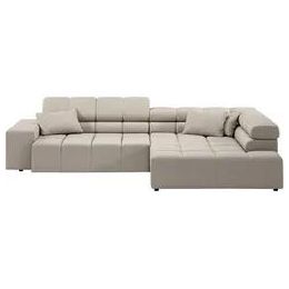 Ecksofa Home Affaire "Ancona incl. Kopfteilverstellung, Breite 319cm, L-Form", grau (taupe), B:319cm H:70cm T:215cm, Struktur (85% Polyester, 15% Viskose);Luxus-Microfaser weich (98% Polyester, 2% Nylon);Velours (100% Polyester), Sofas, Ecksofa, wahlweise motorische Sitztiefenverstellung, auch in Cord + Easy Care