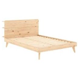 Bettgestell KARUP DESIGN "RETREAT BED", braun (klar lackiert), B:146cm H:93cm L:226cm, Betten, Bettgestell, aus Kiefer massiv mit Lattenrost, Kopfteil mit 3 Ablagen
