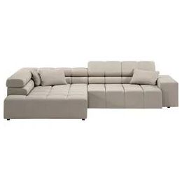 Ecksofa Home Affaire "Ancona incl. Kopfteilverstellung, Breite 319cm, L-Form", grau (taupe), B:319cm H:70cm T:215cm, Struktur (85% Polyester, 15% Viskose);Luxus-Microfaser weich (98% Polyester, 2% Nylon);Velours (100% Polyester), Sofas, Ecksofa, wahlweise motorische Sitztiefenverstellung, auch in Cord + Easy Care