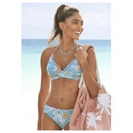 Triangel-Bikini-Top Sunseeker "Suva", Damen, Gr. 38, Cup C/D, blau (aquablau, bedruckt), Microfaser, Polyamid, floral, Bikini-Oberteile, mit Mesh-Einsatz und Wickeloptik