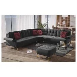 Sit & More Ecksofa SIT & MORE "Orient 1 L-Form", schwarz, B:299cm H:88cm T:279cm, 100% Polyester, Sofas, Ecksofa, inkl. 4 Zierkissen mit Strass-Stein, goldfarbene Metallf&uuml;&szlig;e