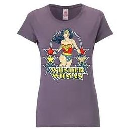 T-Shirt logoshirt "Print DC Comics Wonder Woman Stars", Damen, Gr. S, lila, 100% Baumwolle, bedruckt, lang, Rundhals, Shirts T-Shirt, mit lizenziertem Print