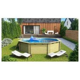 Achteckpool Karibu "PALERMO Set B BxLxH: 547x547x124 cm", braun, B:547cm H:124cm L:547cm &Oslash;:592cm, Schwimmbecken, 38 mm starke kesseldruckimpr&auml;gnierte Holzbohlen aus Fichtenholz