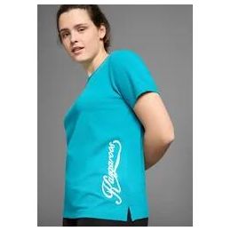 T-Shirt Kangaroos, Damen, Gr. 52/54, blau (t&uuml;rkis), Obermaterial: 95% Baumwolle, 5% Elasthan, unifarben, figurumspielend h&uuml;ftbedeckend, Rundhals, Shirts T-Shirt, Kurzarm, casual, unifarben, gro&szlig;e Gr&ouml;&szlig;en