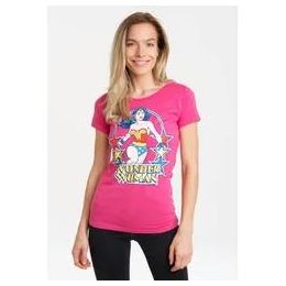 T-Shirt logoshirt "Print DC Comics Wonder Woman Stars", Damen, Gr. M, pink, 100% Baumwolle, bedruckt, lang, Rundhals, Shirts T-Shirt, mit lizenziertem Print