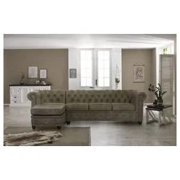 Chesterfield-Sofa Home Affaire "Rysum L-Form", grau (stone), B:255cm H:72cm T:171cm, Luxus-Microfaser Lederoptik (100% Polyester);Kunstleder, Sofas, Chesterfield-Optik mit Ottomanen-Abschlu&szlig;